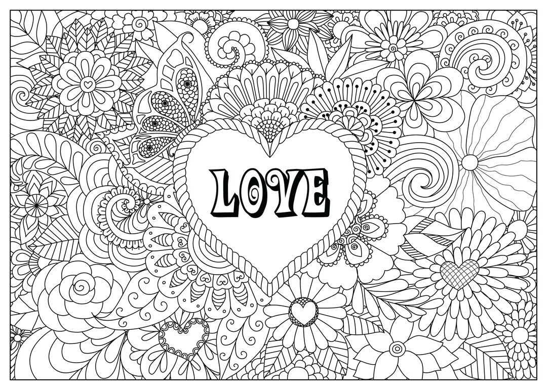 Huge Coloring Poster - Love Jungle Zentangle - Etsy