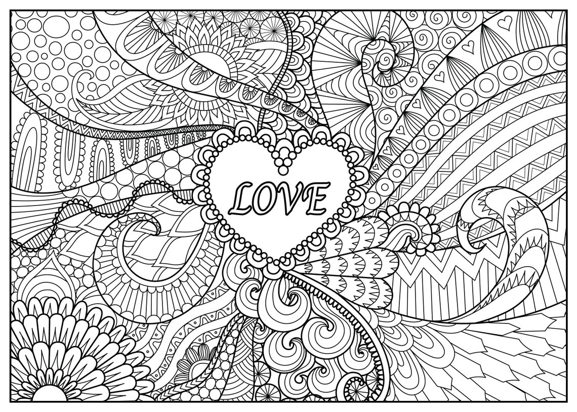 Huge Coloring Poster LOVE Zentangle No. 3 | Etsy