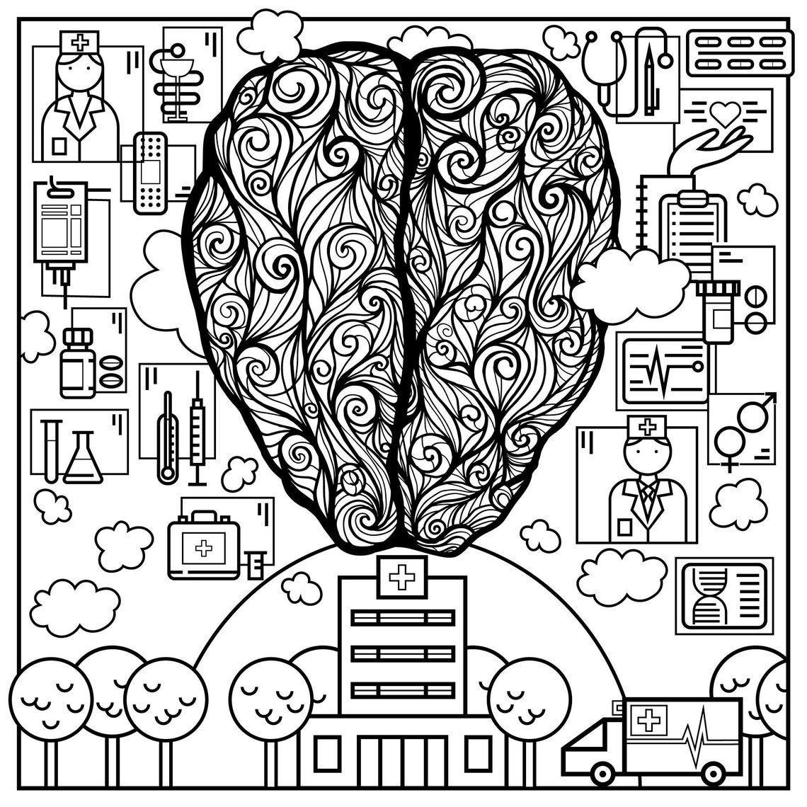Huge Coloring Poster Neuro Brain Nursing - Etsy