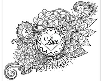 Huge Coloring Poster LOVE Zentangle No. 3 | Etsy
