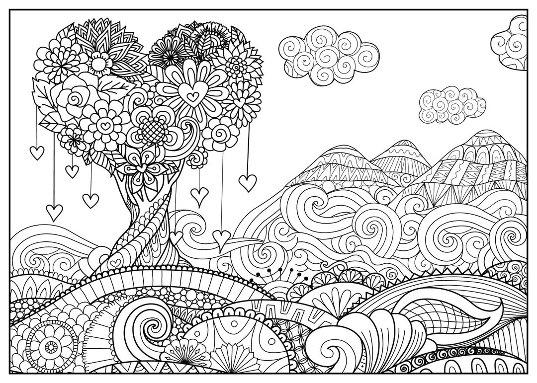 Valentine Coloring Poster, Huge Coloring Poster, Valentine Landscape ...