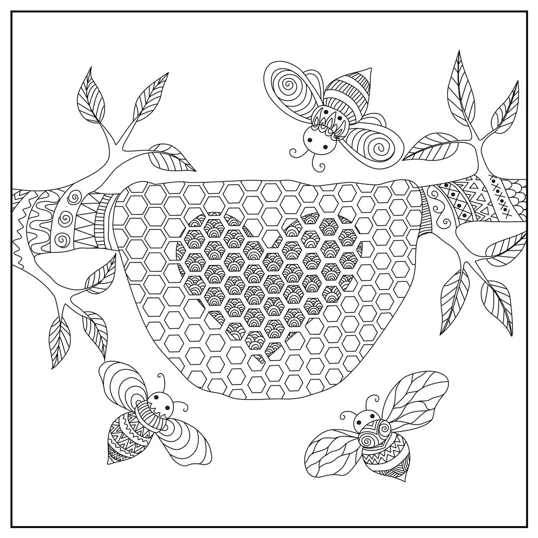Huge Coloring Poster Honey Bee Mine Zentangle - Etsy