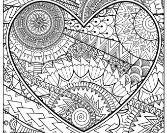 Huge Coloring Poster Heart Zentangle No. 10 | Etsy