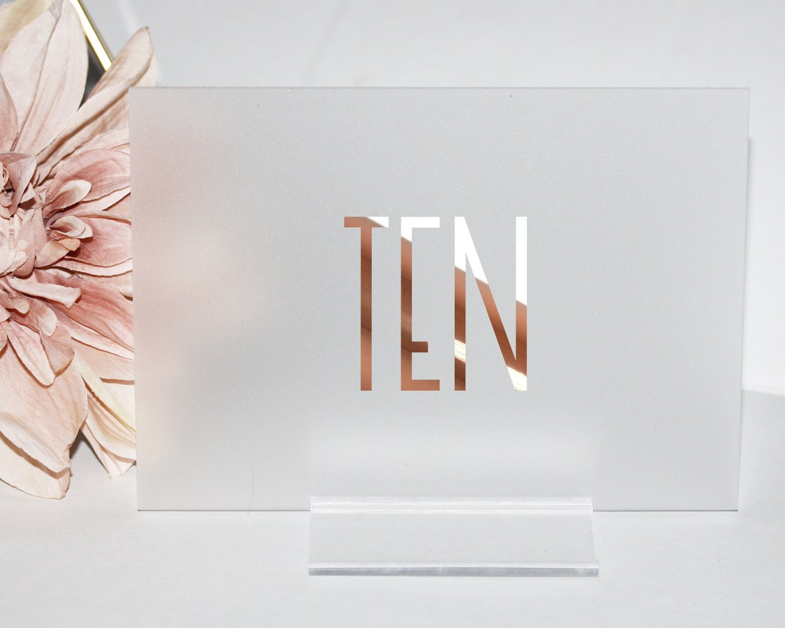 Acrylic Table Numbers With Holders Black Rose Gold Clear Frost - Etsy