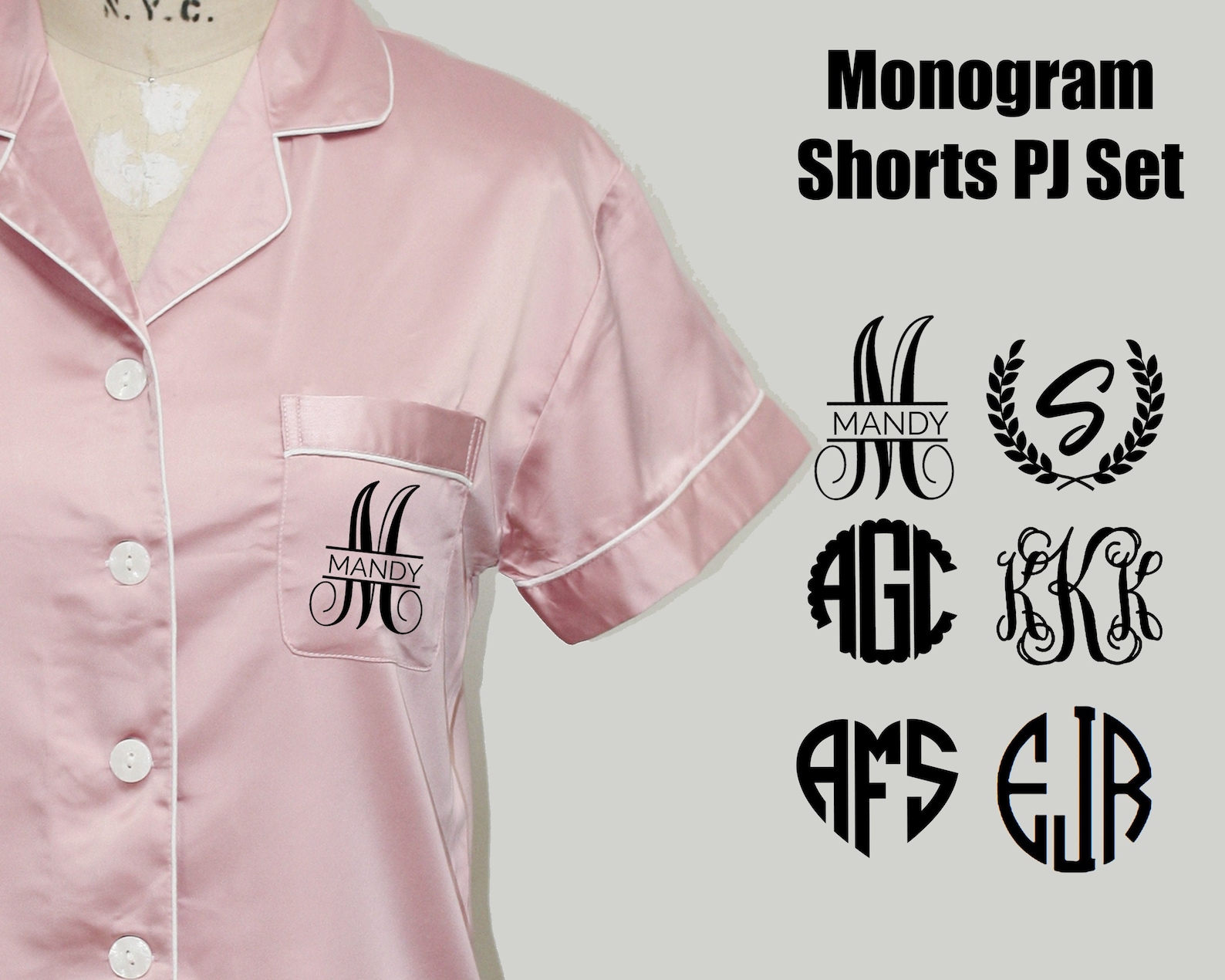 Personalized Bridesmaid Satin Pajamas, Monogram PJ Short Set Pjs for ...