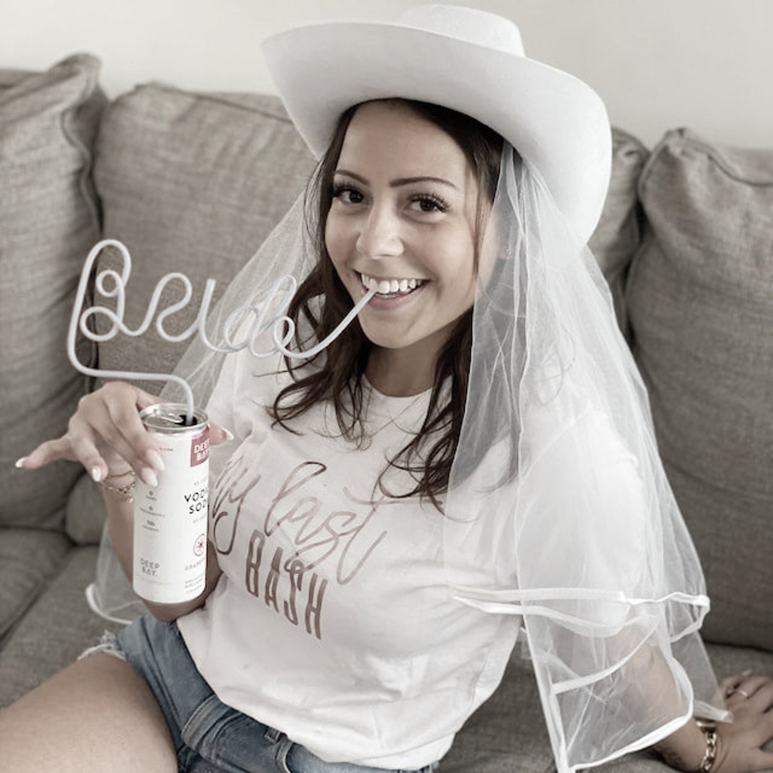 XL Bride + Babe Bachelorette Party Straws, White, Pink and Blush Hen ...