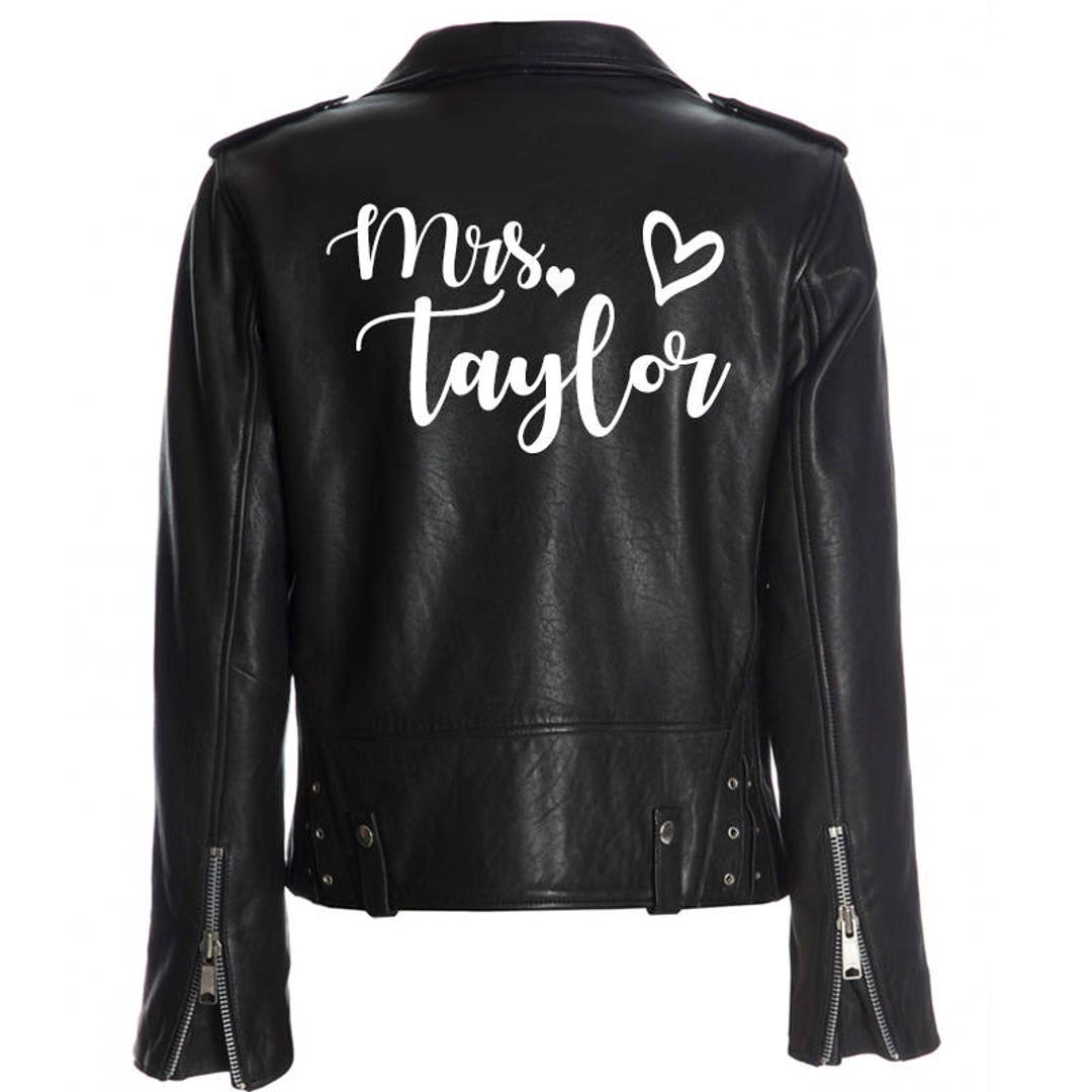 Custom Mrs. Leather Jacket Iron on Heat Transfer Mrs. Jacket Mrs. Denim Jacket Personalized ...