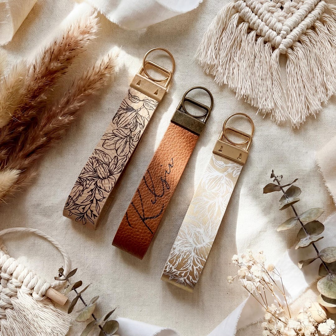 Personalized Vegan Leather Wristlet Strap Keychain Key Ring Holder - Etsy