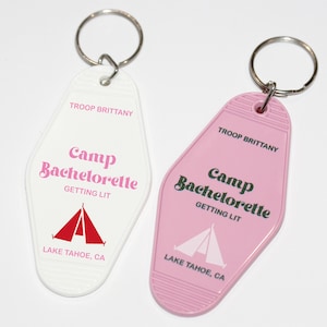 Custom Personalized Camp Bachelorette Retro Motel Keychains Glamping ...