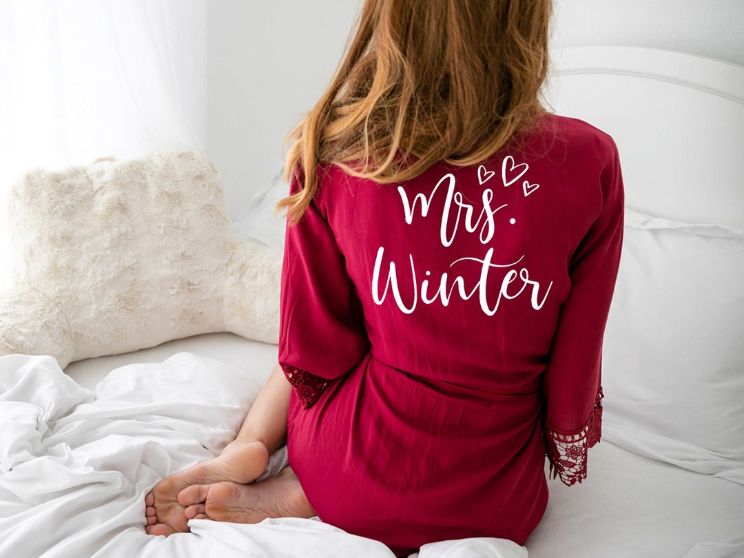 Bridal Robe With Lace Mrs Robe Personalized Cotton Honeymoon Gift for ...