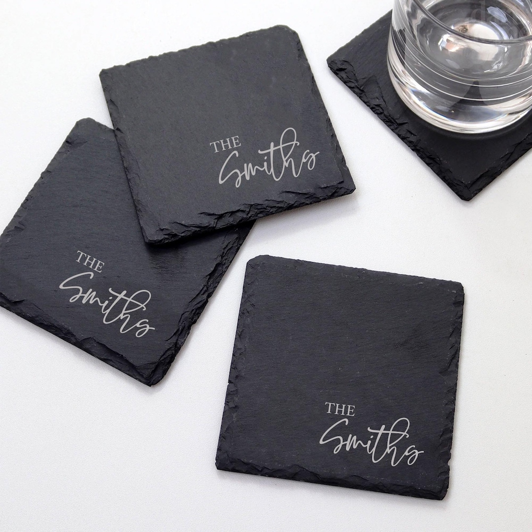 Engraved Slate Coasters | Custom Unique Wedding Gift Personalized ...