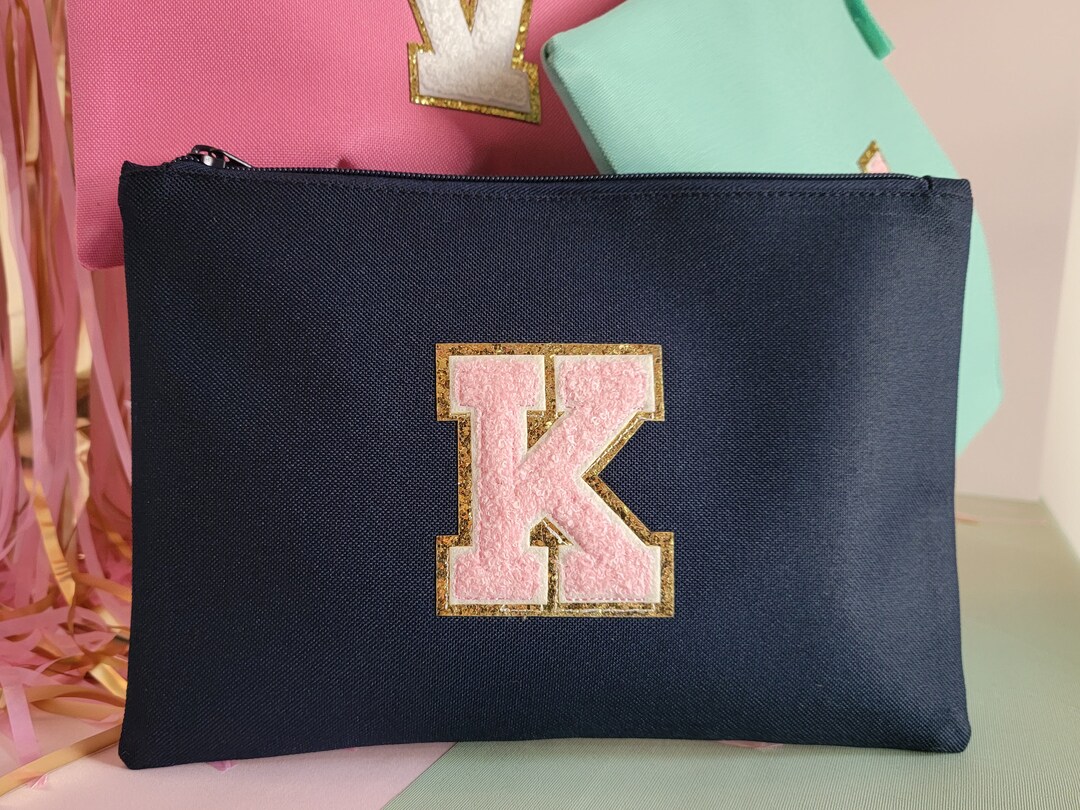 Personalized Varsity Letter Patch Makeup Bag, Chenille Patch Pouch ...