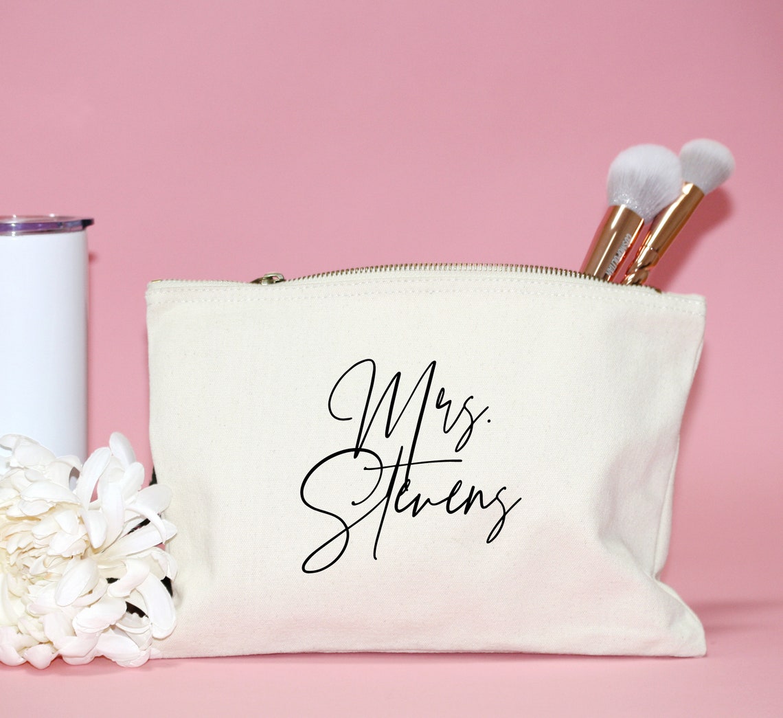 Script Bridesmaid Makeup Bag Canvas Personalized Cosmetic Bag | Etsy