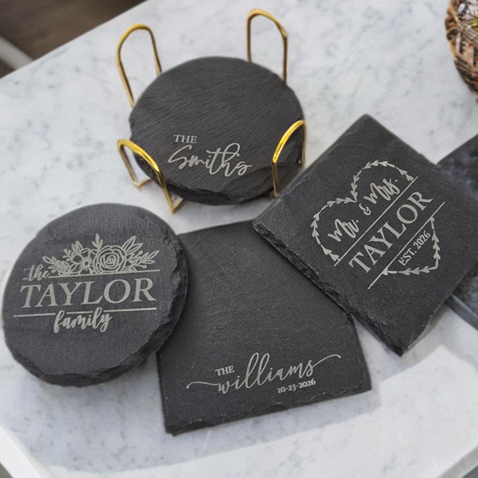 Engraved Slate Coasters | Custom Unique Wedding Gift Personalized ...