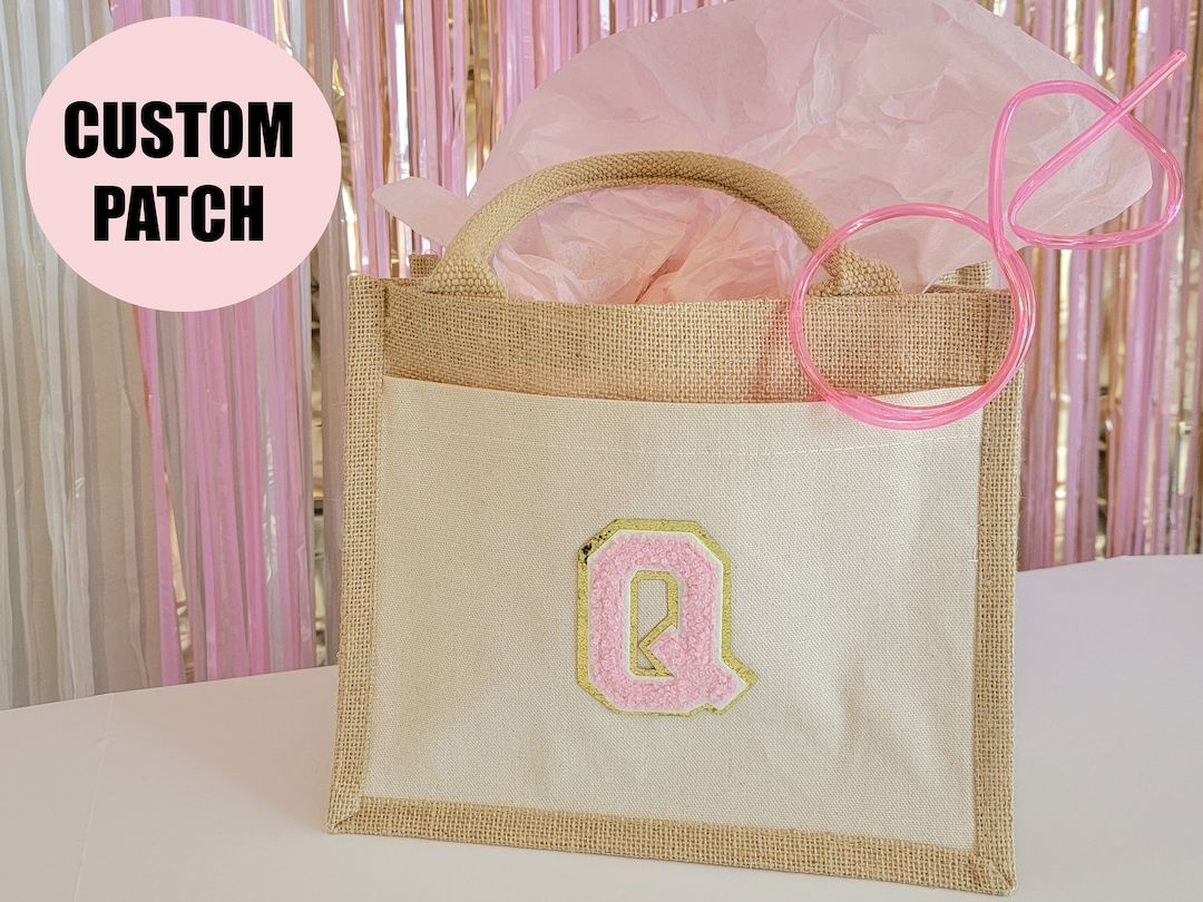 CUSTOM Varsity Letter Chenille Patch Bag, Mrs Bride Jute Tote Bag ...