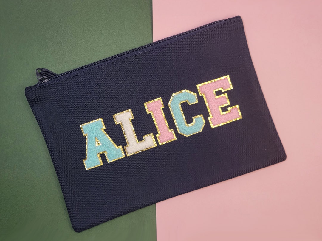 Personalized Varsity Letter Patch Makeup Bag, Chenille Patch Pouch ...