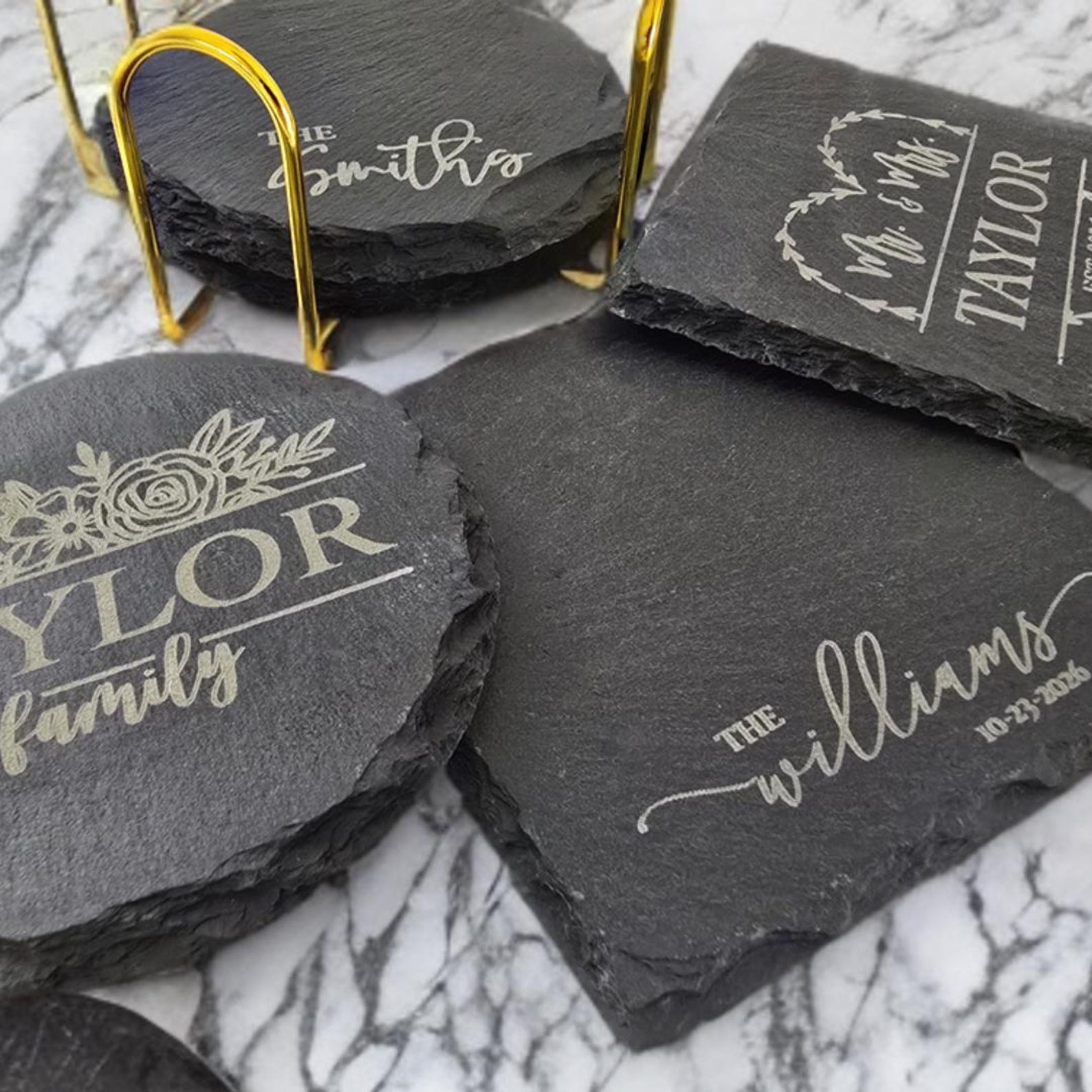 Engraved Slate Coasters | Custom Unique Wedding Gift Personalized ...