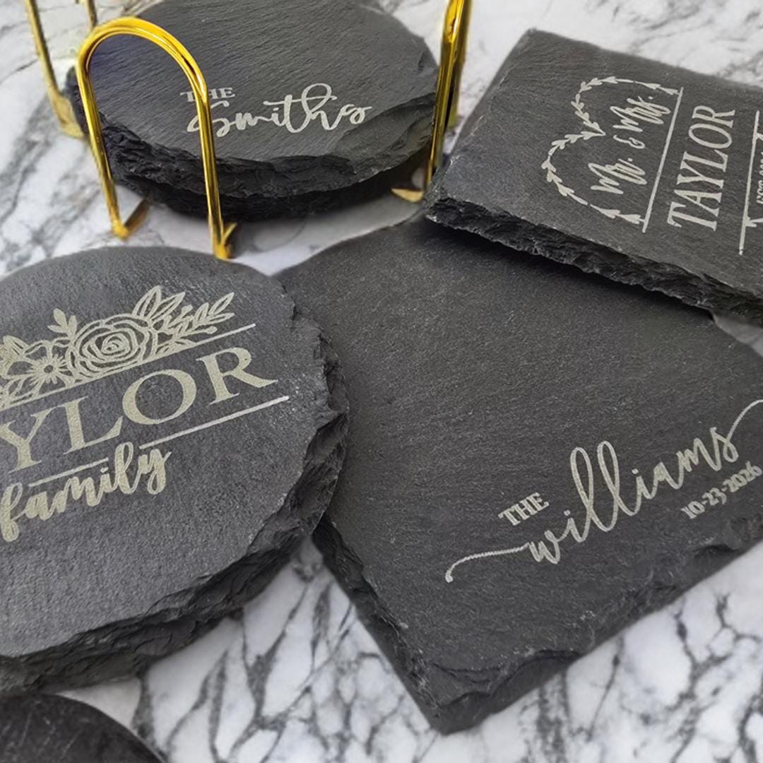 Engraved Slate Coasters | Custom Unique Wedding Gift Personalized ...