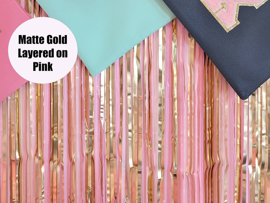 Matte Pink Fringe Foil Curtain Set of 2, Party Decorations, Classy ...