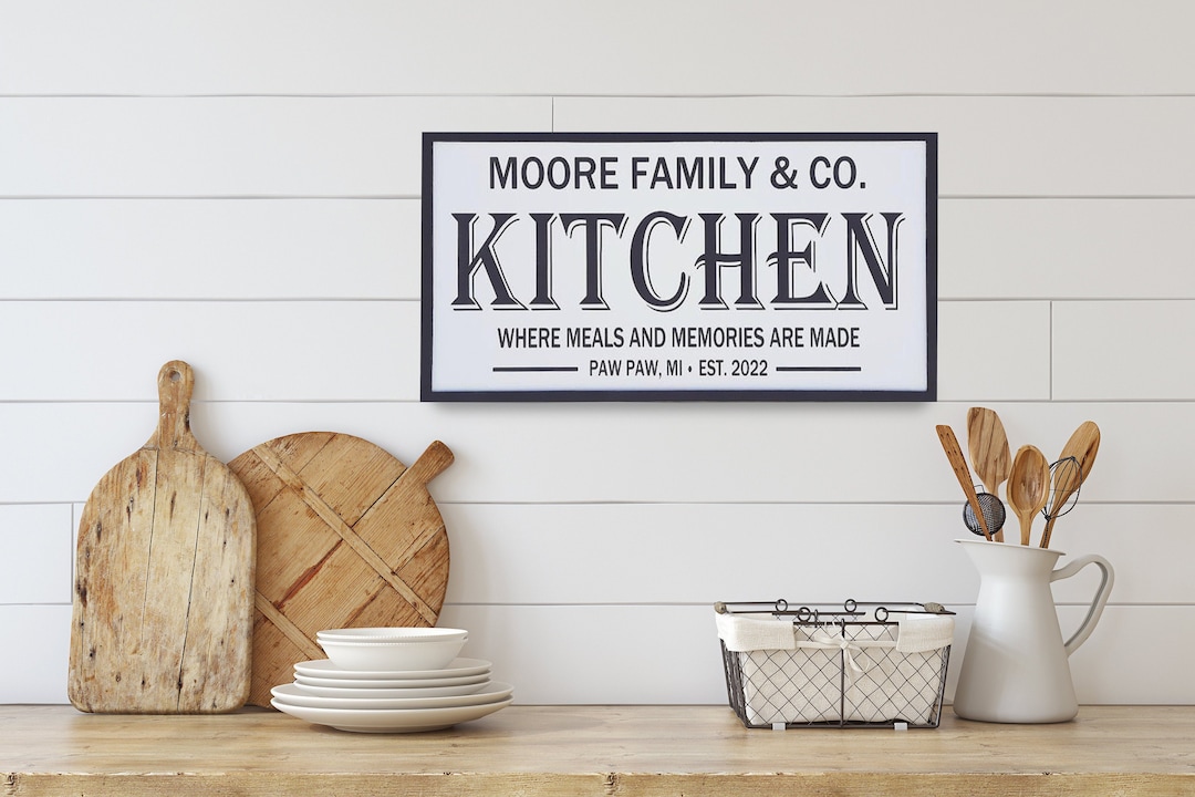 Farmhouse Personalized Family Kitchen Sign - Custom Kitchen Wall Decor ...
