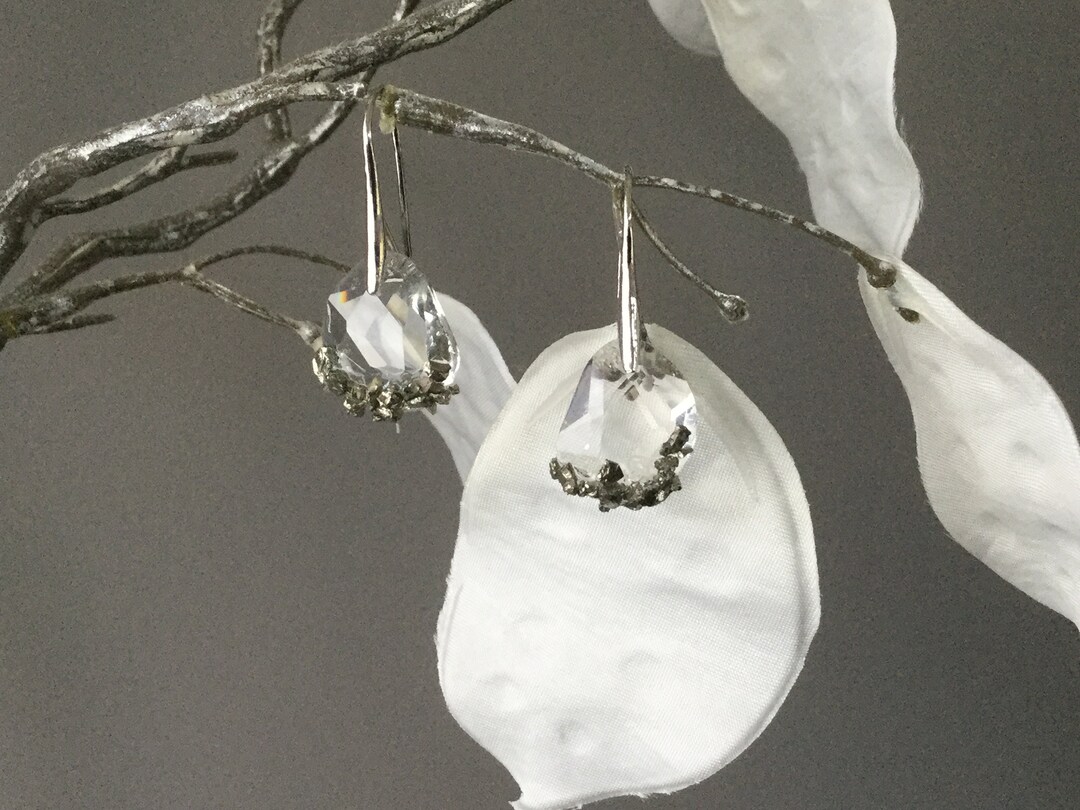 Large Crystal Faceted Tear Drop Earrings Dipped in Pyrite/silver ...