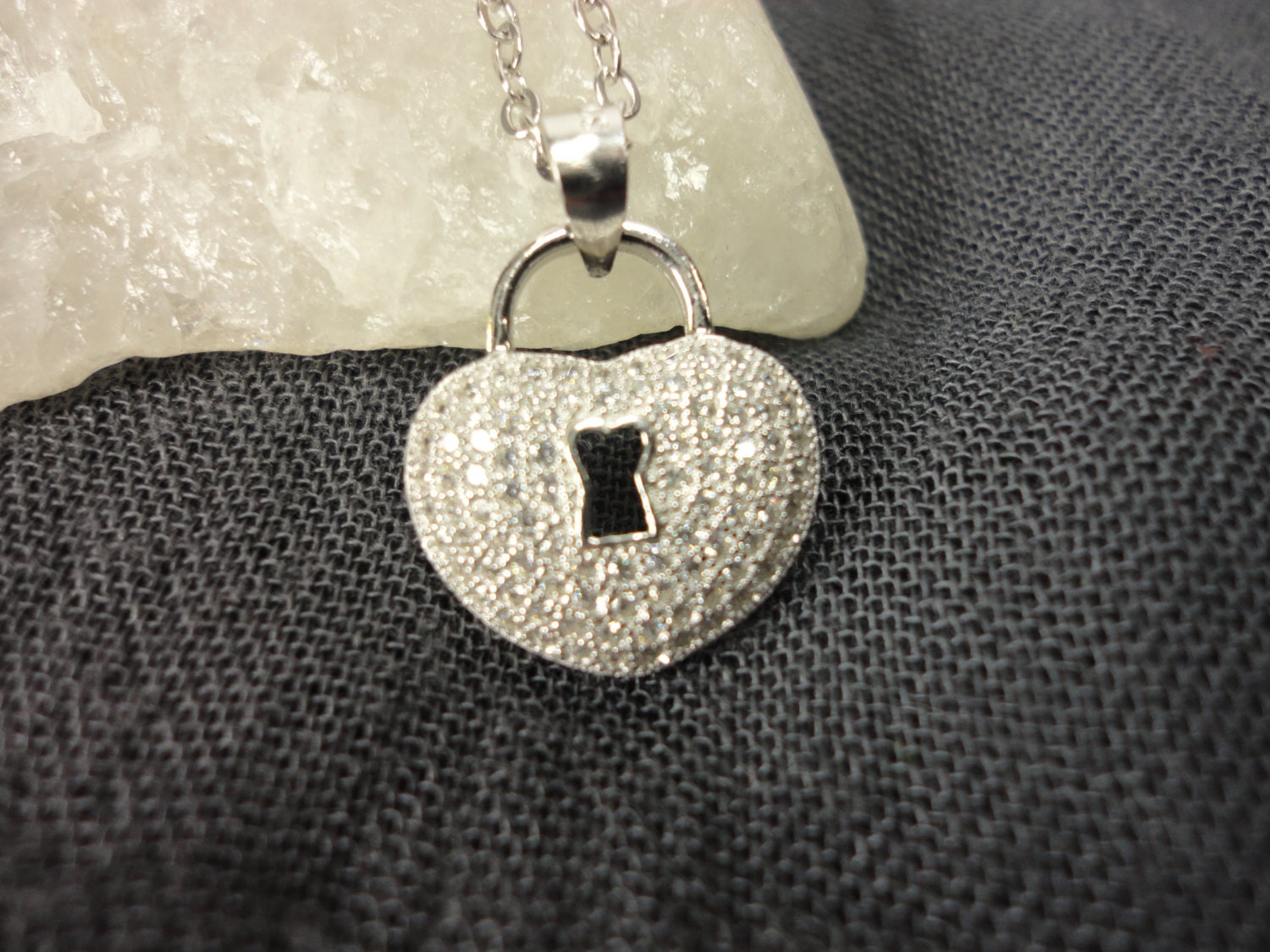 CZ Pave Sterlng Silver Heart Lock Pendant Necklace/Heart Shape | Etsy