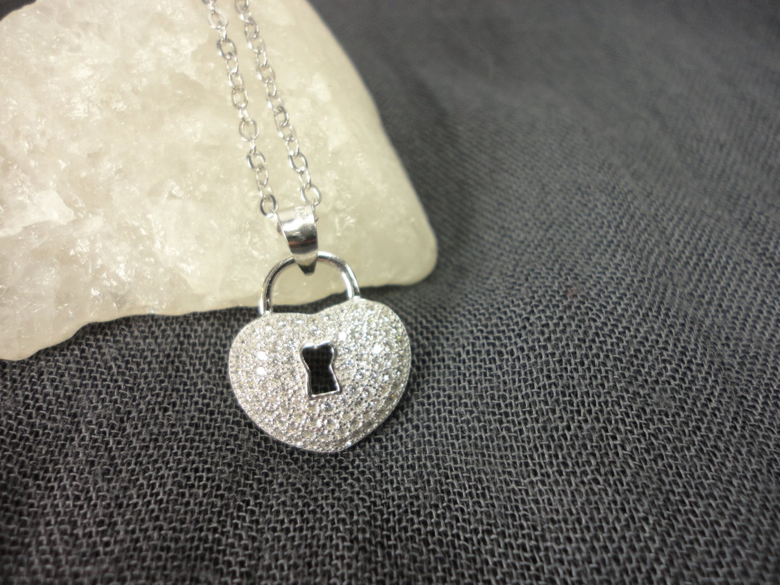 CZ Pave Sterlng Silver Heart Lock Pendant Necklace/heart Shape - Etsy