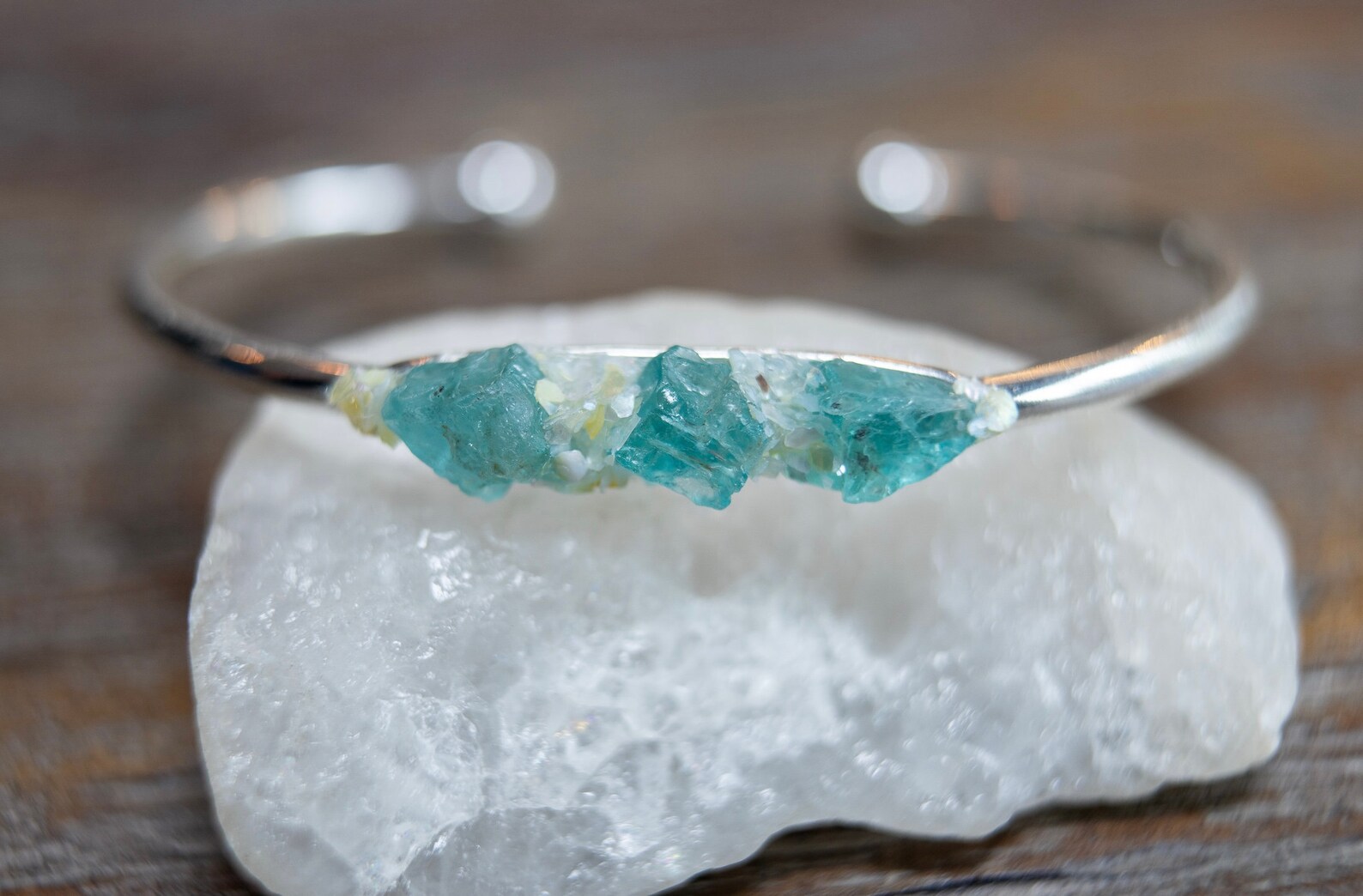 Raw Apatite With Crushed Abalone Shell on Gold or Silver - Etsy