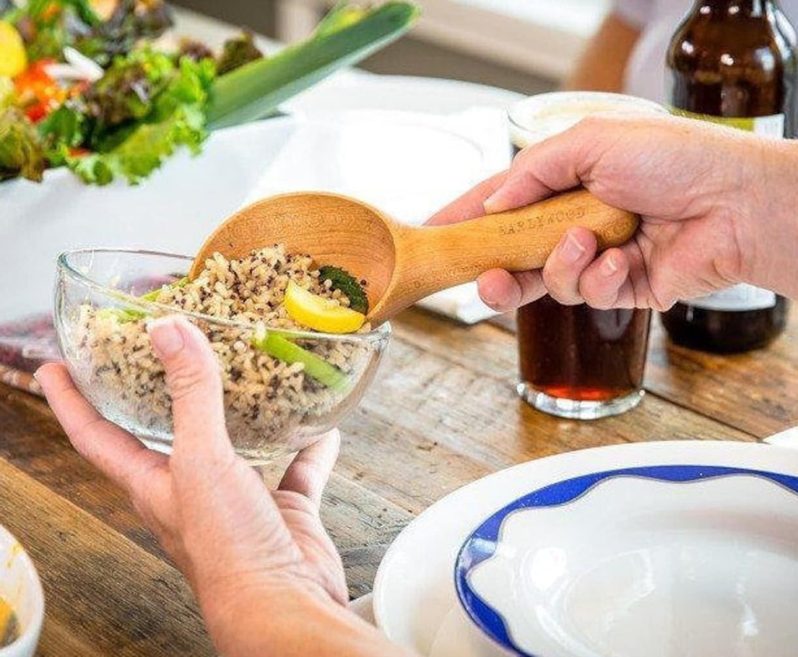 Earlywood short handled wood serving spoon / easy to grip / | Etsy