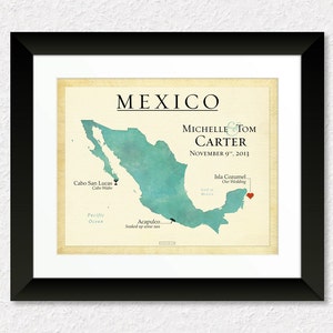 Destination Wedding Gift, Personalized Mexico Map, Mexico Map Gift ...