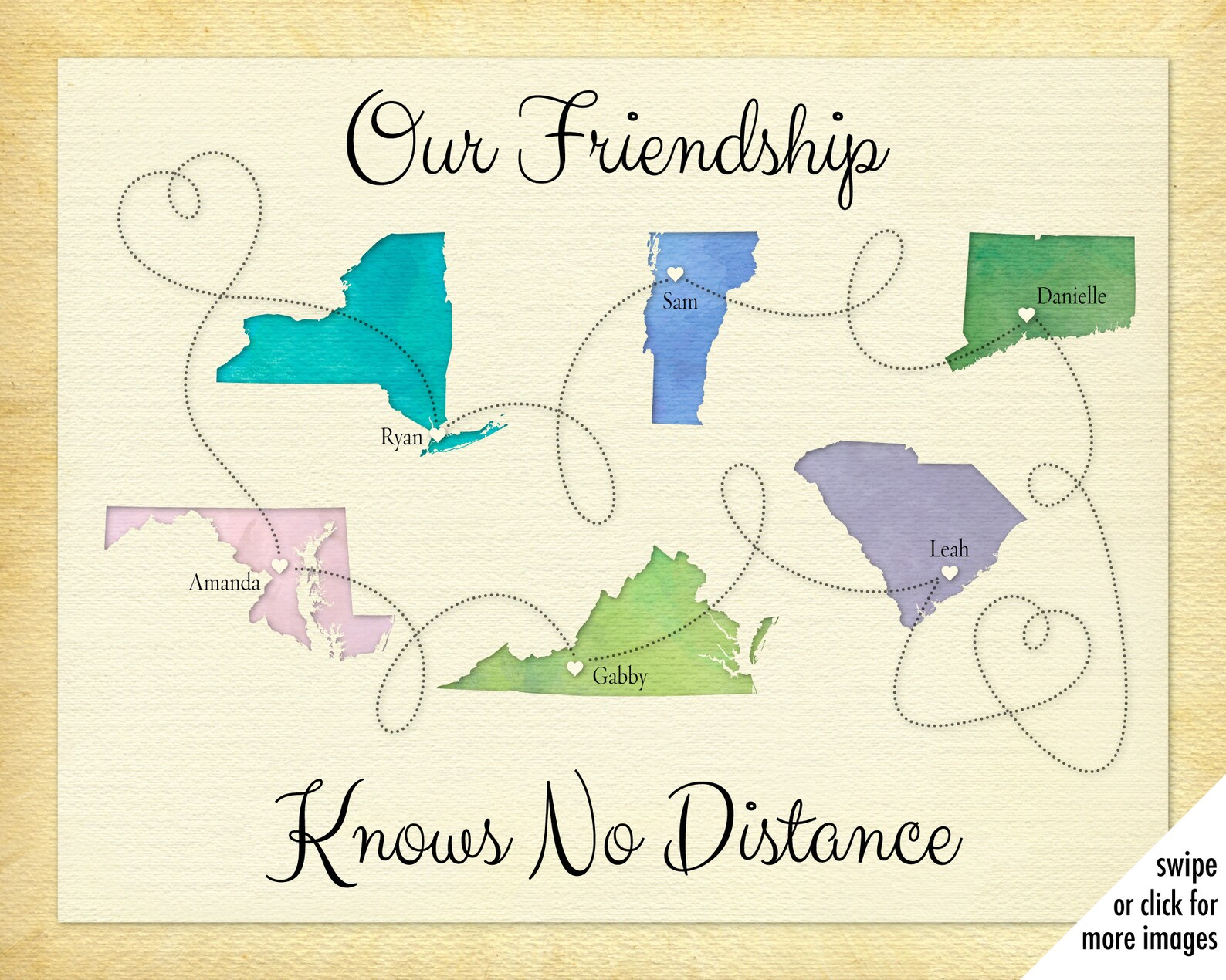 6 Place Friend Map Gift for Long Distance Best Friends - Etsy