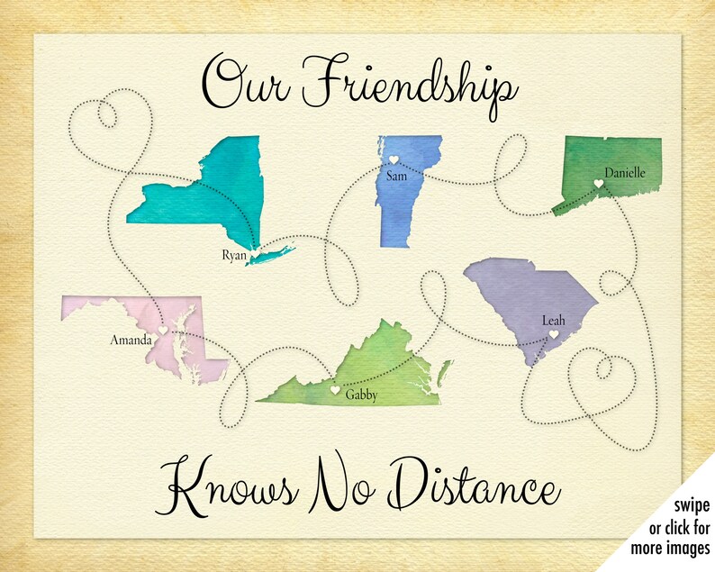 6 Place Friend Map Gift for Long Distance Best Friends - Etsy