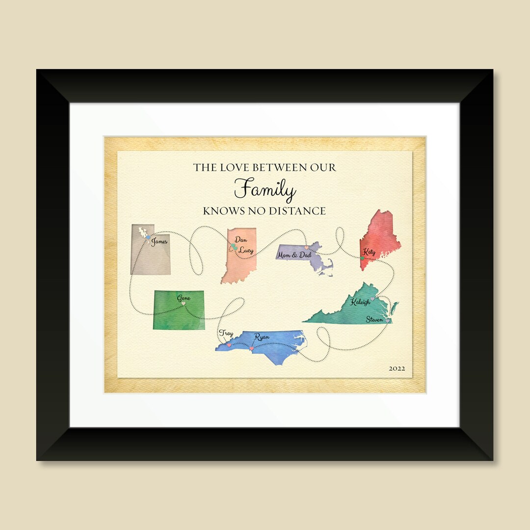 Large Family Spread Over Distance Christmas Gift Idea, Keepsake Map ...