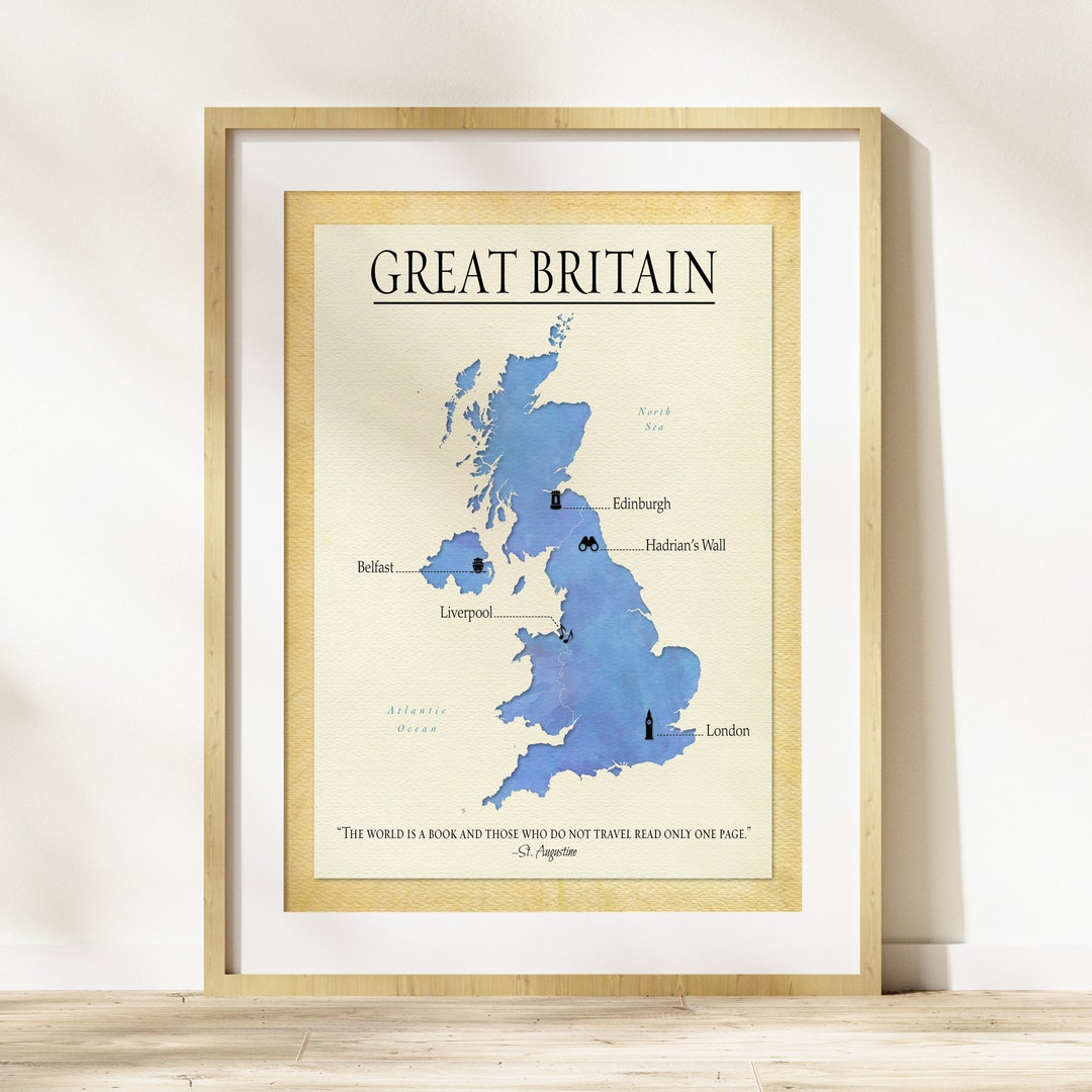 Keepsake Map of Great Britain Trip, UK Honeymoon Gift Idea, Great ...