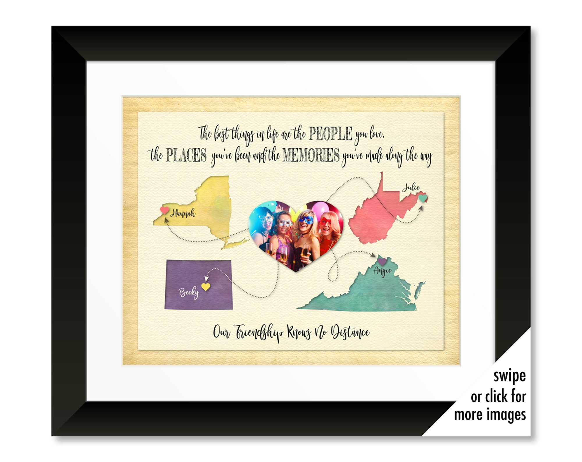 Custom Friend Map Gifts 4 Places Friend Map with Photo Girls | Etsy