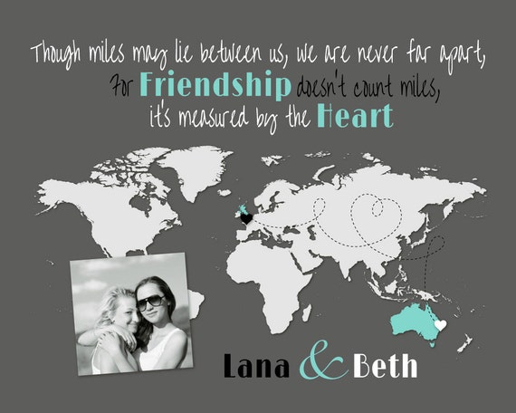 Long Distance Best Friends World Map With Photo Miles Apart - Etsy