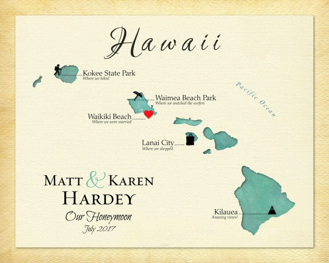 Personalized Map of Hawaii Hawaii Map Art Gift Hawaii - Etsy