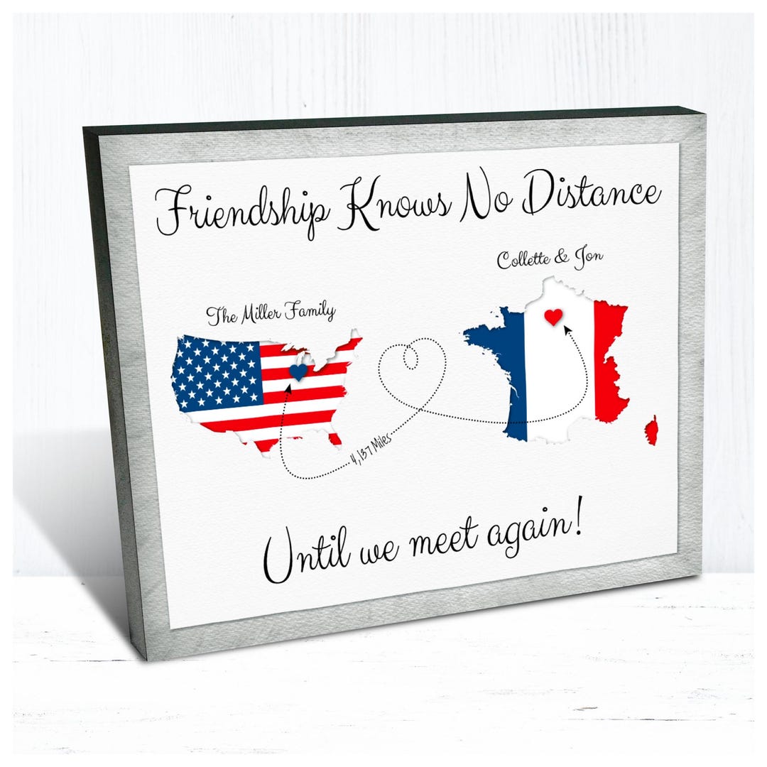 USA to France Long Distance Friendship Gift - Personalized Map Art With ...