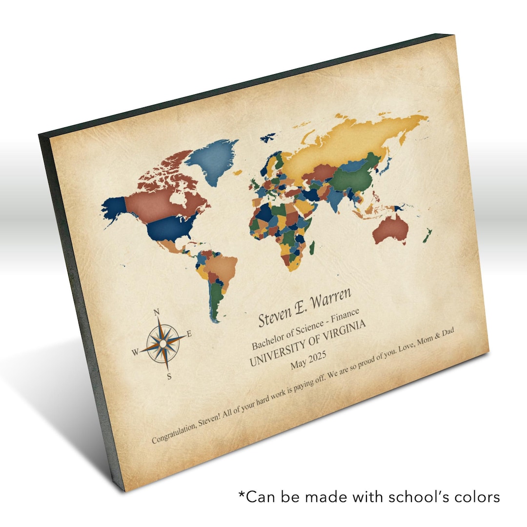 Personalized World Map Graduation Plaque: Custom Name & Degree - Etsy ...