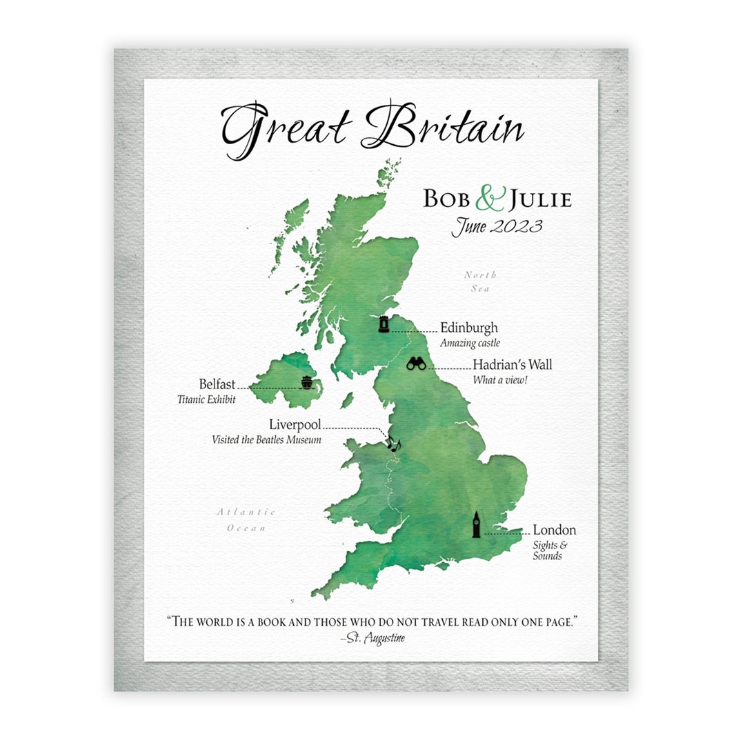 Personalized Great Britain Travel Map, Great Britain Keepsake Map Gift ...