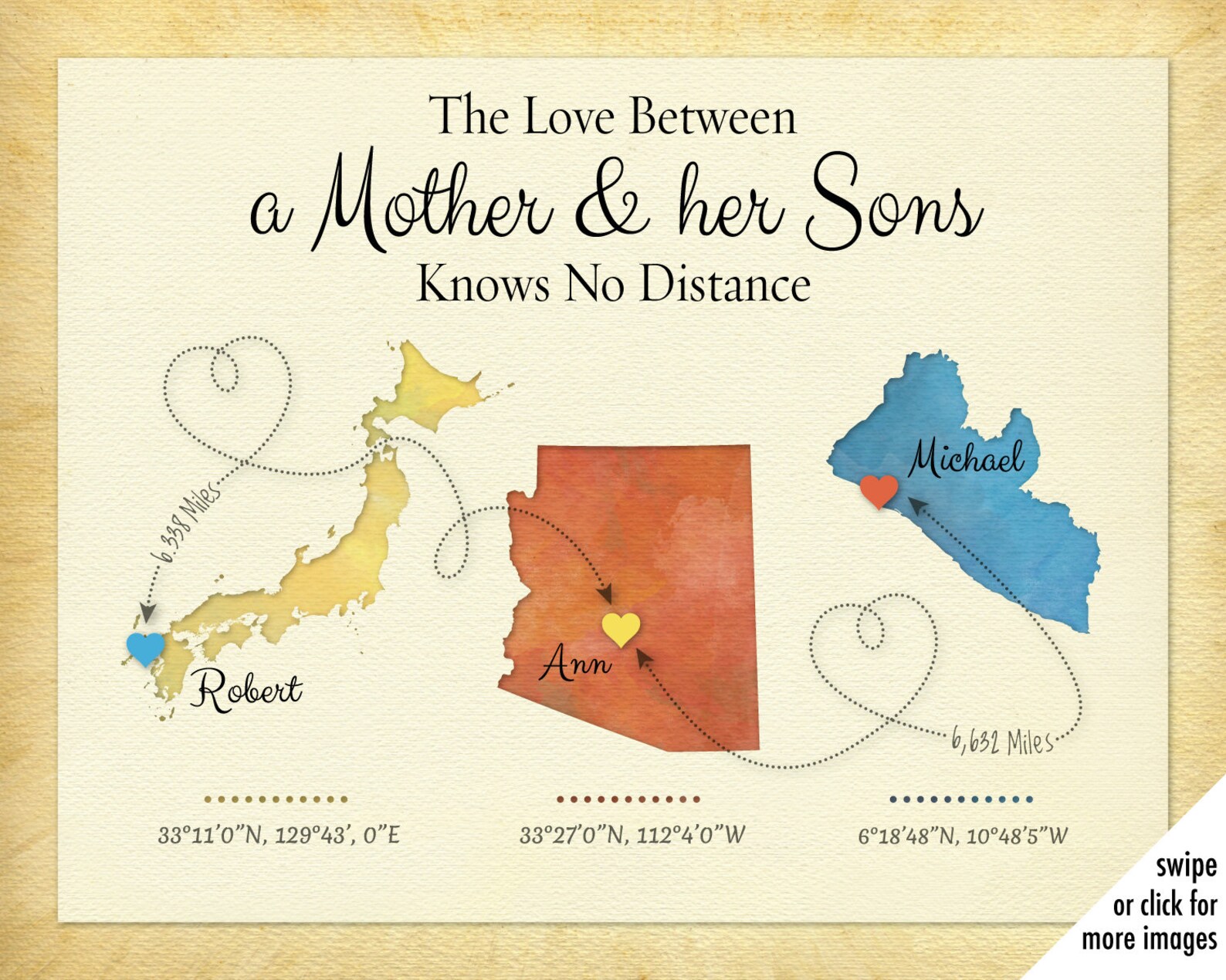 3 Place Map for Military Mom From Sons the Love Between a | Etsy