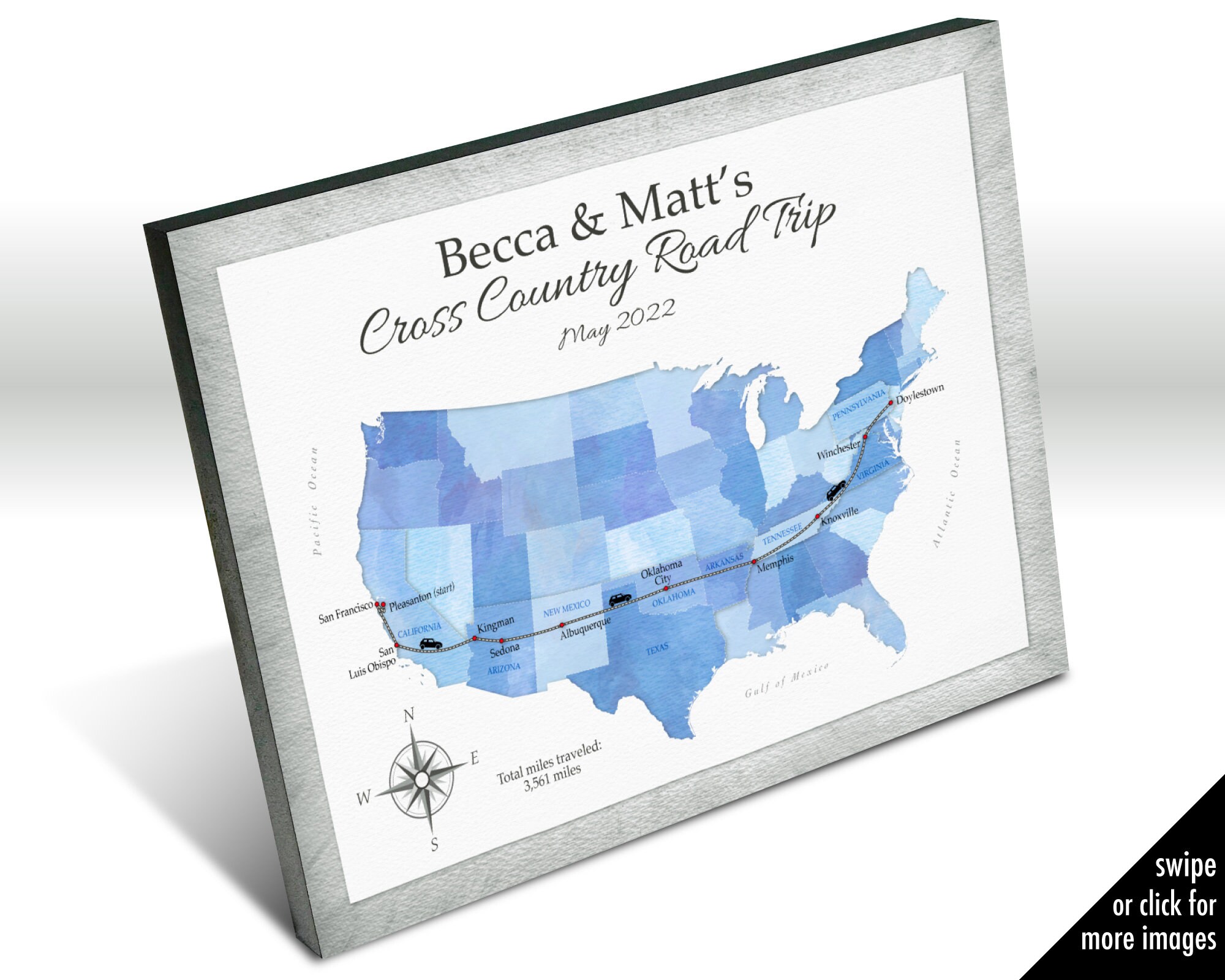 Personalized USA Road Trip Map - Custom Cross Country Vacation Map ...