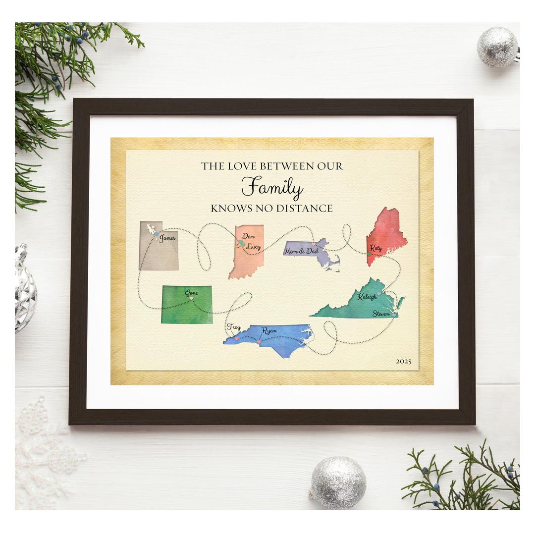Keepsake Family Map Print: Personalized Large Family Long Distance Gift ...