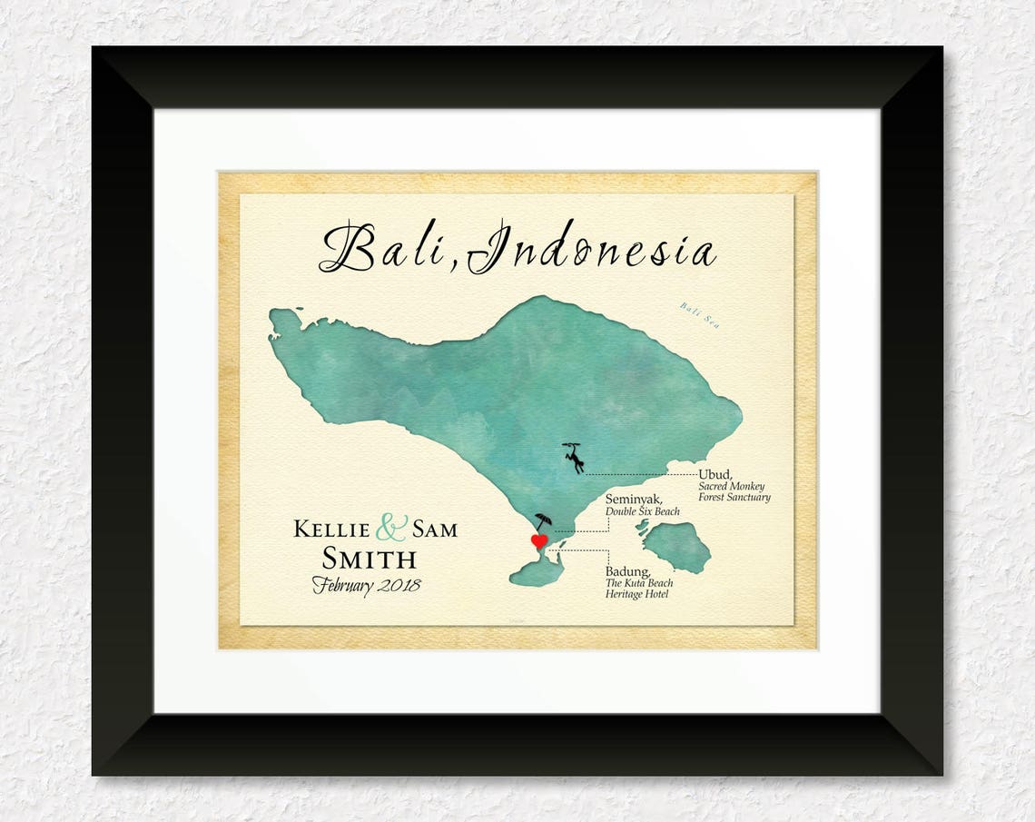 Map of Bali Indonesia Island Map Art Custom Honeymoon - Etsy