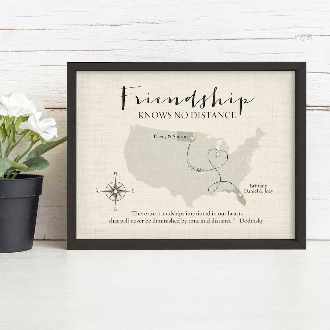 Friendship Knows No Distance US Map Gift, Neutral Colors Map Gift for ...