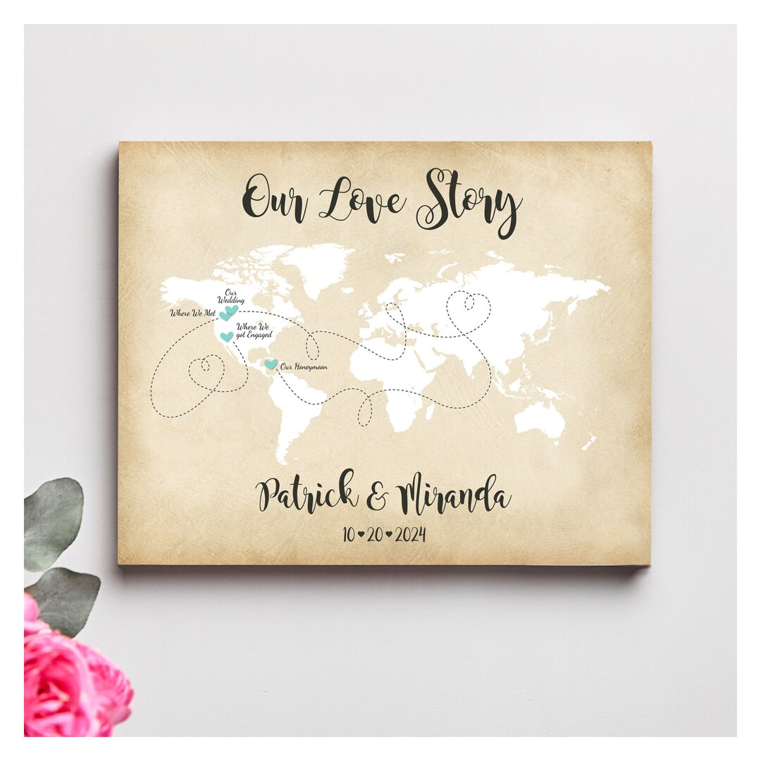 Our Love Story World Map Wedding Gift for Couple, Personalized World ...