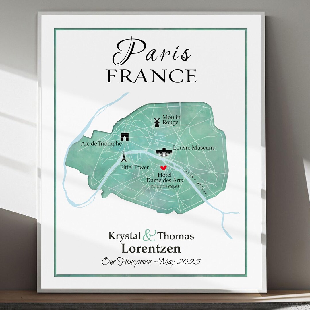 Personalized Map of Paris, Paris Honeymoon Keepsake Map, Paris Travel ...