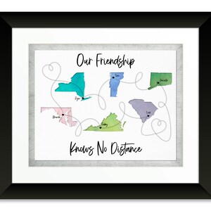 6 Place Friend Map, Gift for Long Distance Best Friends, College ...