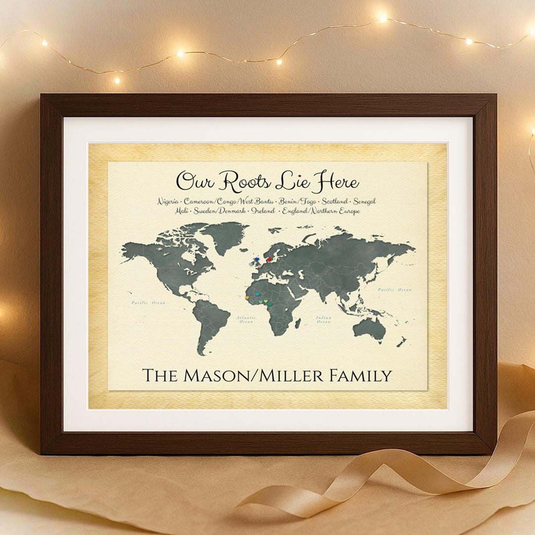 Personalized Family World Map Art: Genealogy Gift, Our Roots Canvas - Etsy