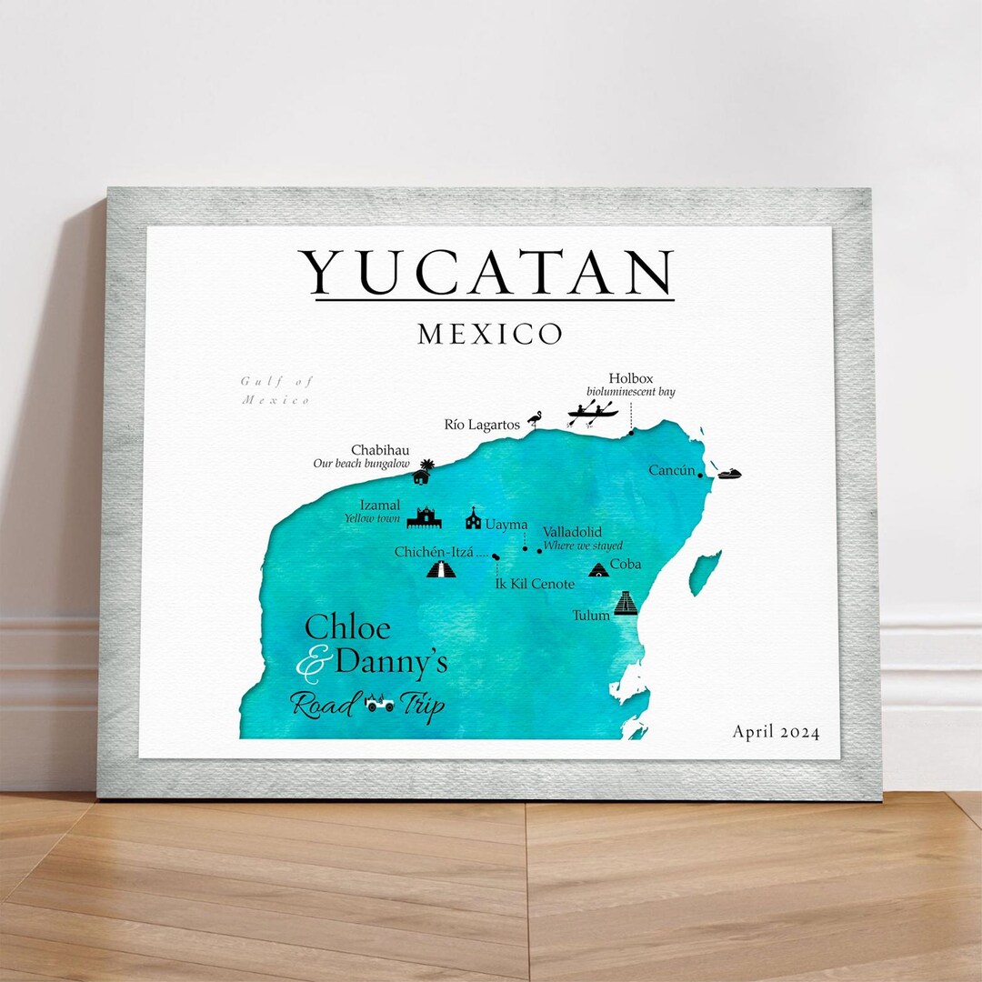 Yucatan Vacation Map, Personalized Map of Yucatan Mexico Trip, Yucatan ...